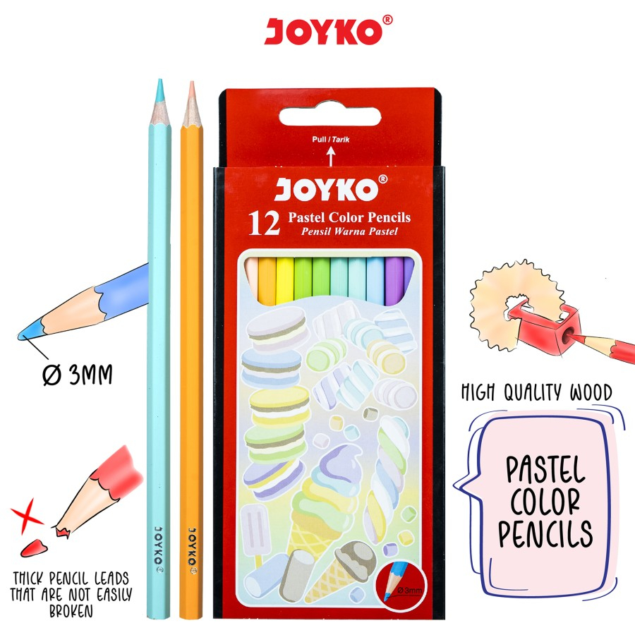 Jual Pastel Color Pencils Pensil Warna Joyko CP-125P 12 Warna Pastel ...