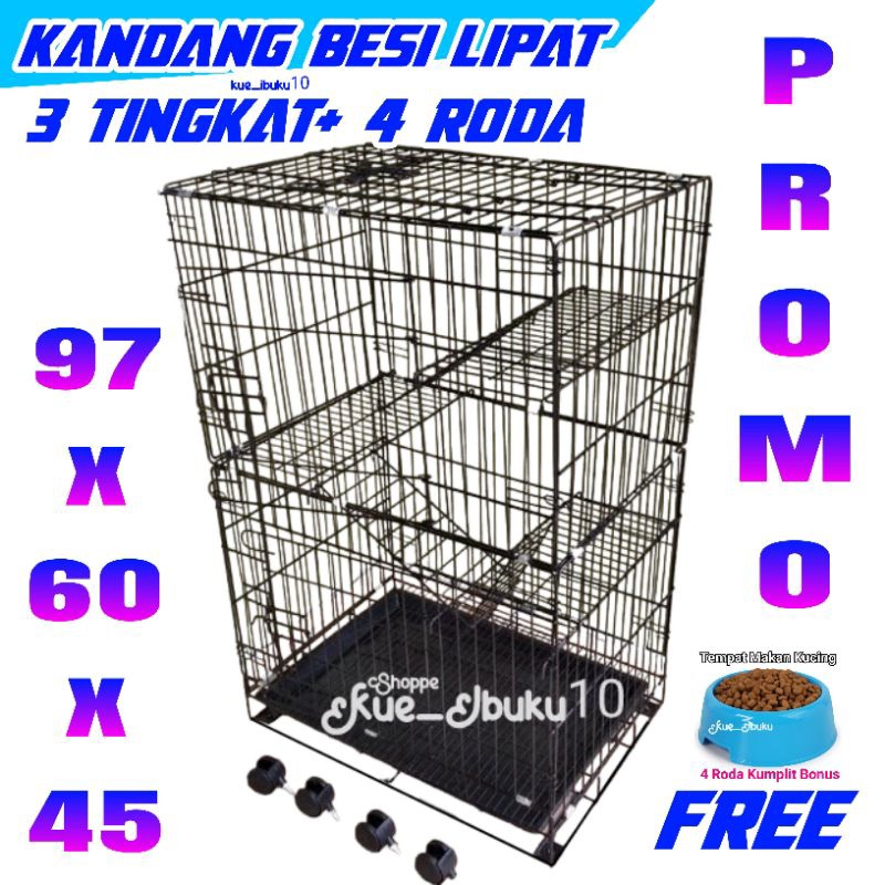 Jual 3 Tingkat Kandang Kucing Size L 97x60x45 cm + Roda Muat 3-4 Ekor ...