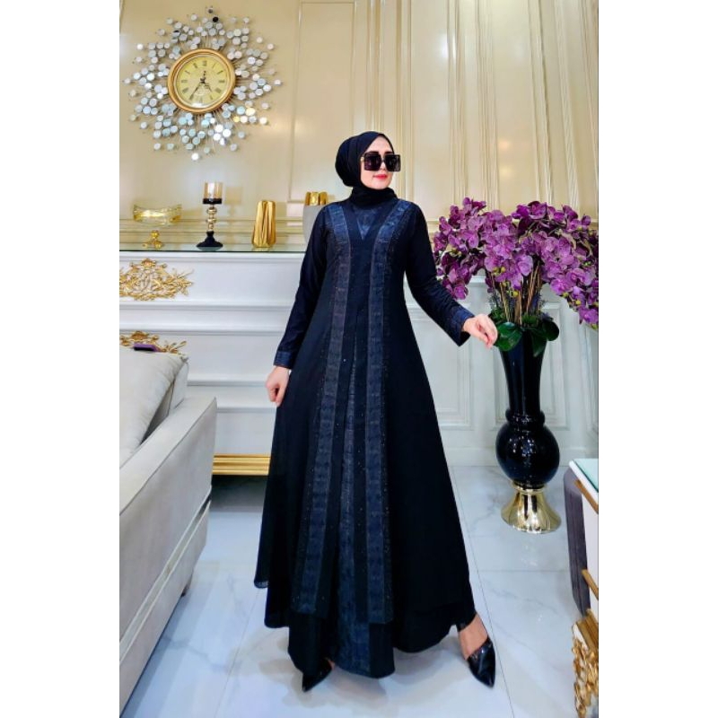 Jual GAMIS ABAYA TURKEY BORDIR SONGKET FULL HITAM | Shopee Indonesia