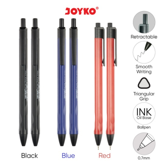Jual PULPEN PENA JOYKO BP-338 FOCUS 0.7 mm BALLPEN BALL PEN HITAM BALL ...