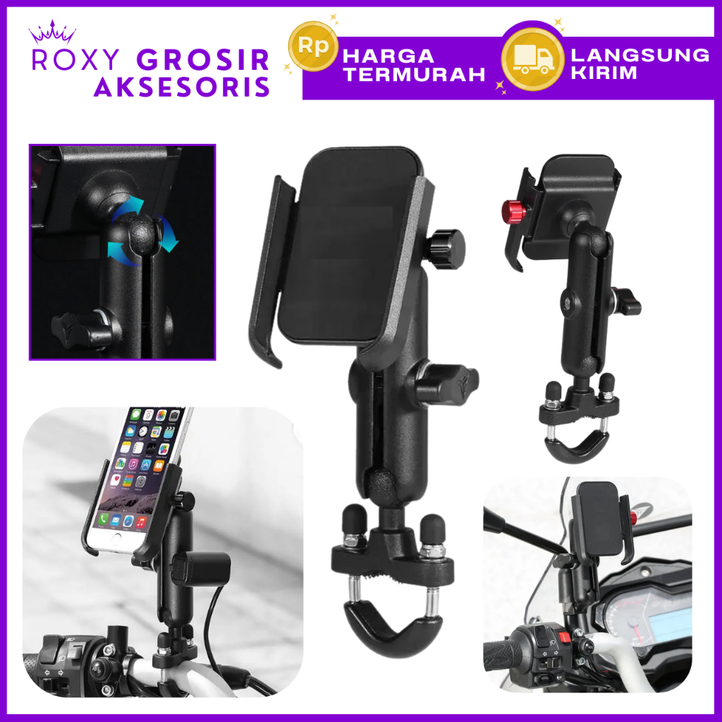 Jual Holder Hp Stang Motor FULL BESI Premium bisa atur ketinggian 360 Derajat kokoh HM31 ...