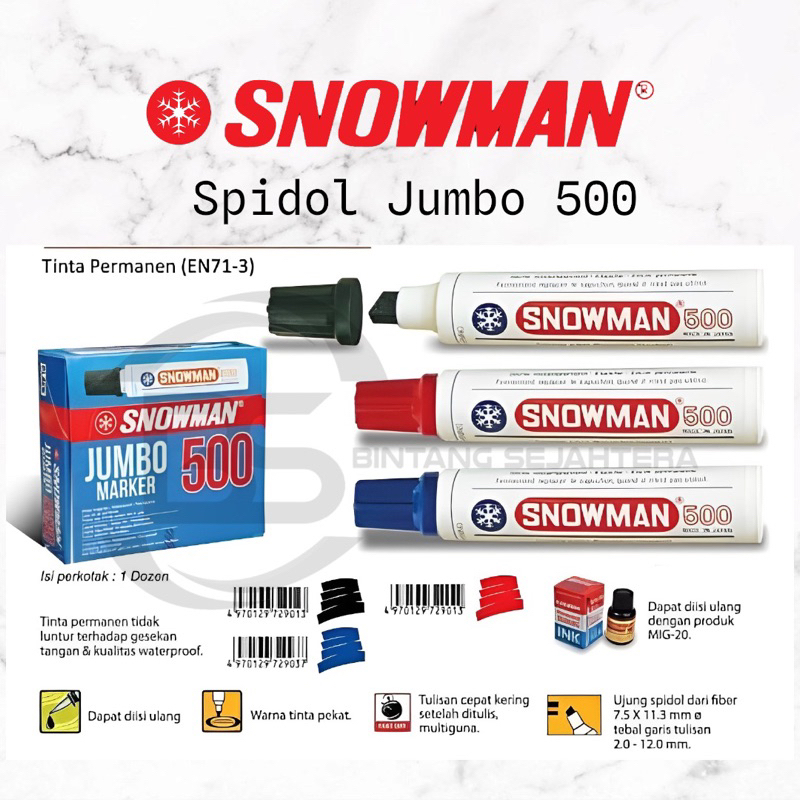 Jual 1 Pcs Spidol Snowman jumbo 500 Hitam PERMANENT | Shopee Indonesia
