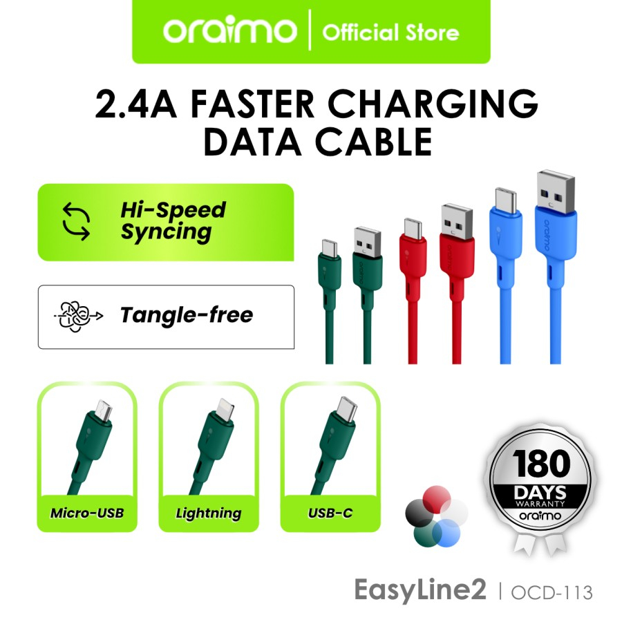Jual Oraimo Data Cable EasyLine 2 1M 2.4A Fast Charging OCD-113 - OCD ...