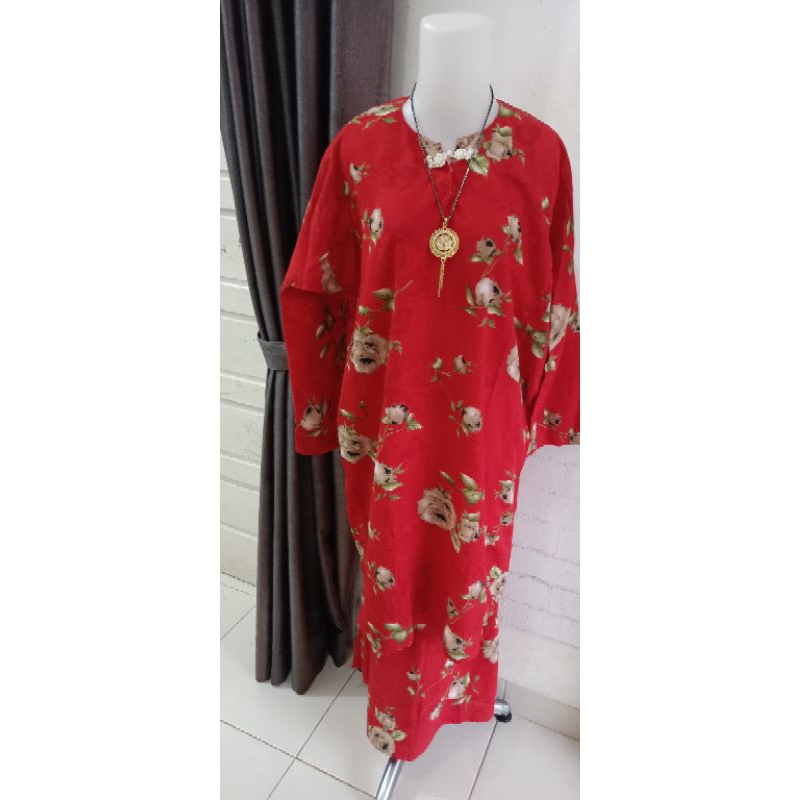 Jual pl Setelan melayu/ Baju kurung motif bunga merah Cantik size super ...