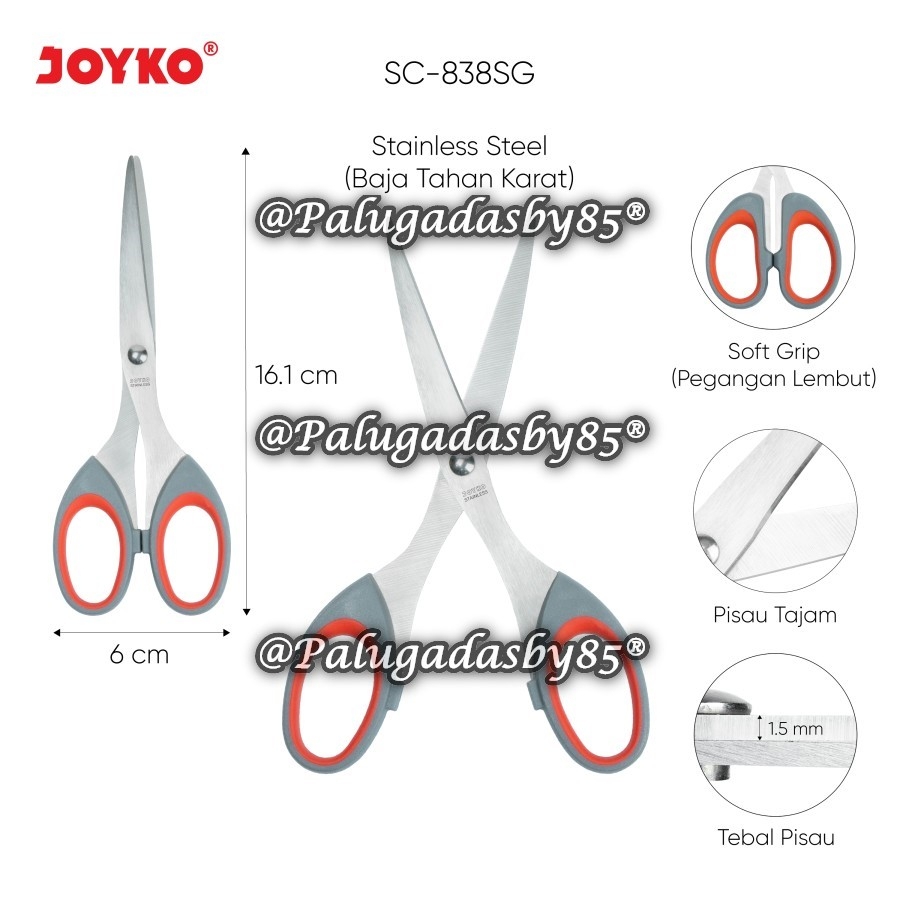 Jual (1 Biji) GROSIR Gunting Joyko SC-838SG Soft Grip / Gunting ...