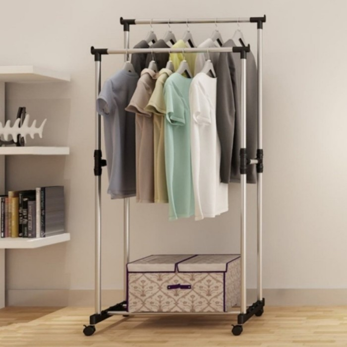 Jual Rak Double Cloth Hanger / Rak Gantung 4 Roda Ukuran 80 - 155 CM x ...