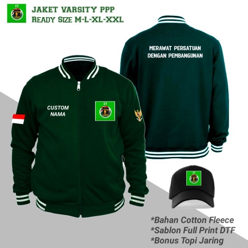 Jual Jaket Varsity Hijau Botol Logo PPP - Jaket Seragam Satuan Free ...