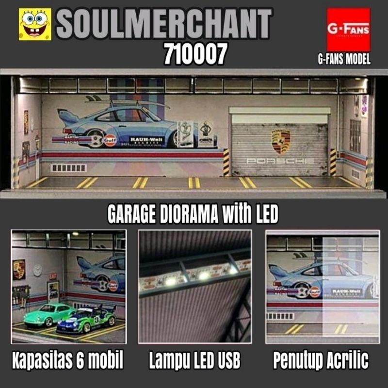 Jual G-Fans Model 1/64 Porsche Rauh Welt Begriff RWB Gulf Garage Diorama Diecast with LED 710007 ...
