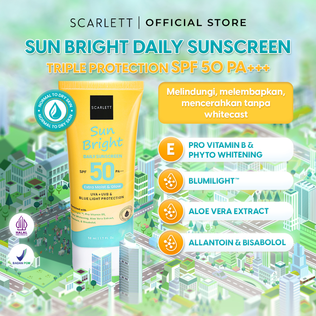 Jual Scarlett Whitening Sunscreen Sun Bright Daily SPF 50 PA+++ Sunblock Wajah | Shopee Indonesia