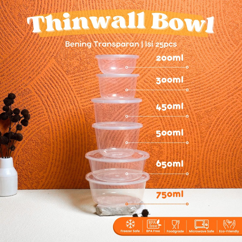 Jual [ISI 25PCS] Thinwall Bowl 200ml 300ml 450ml 500ml 650ml 750ml Food Grade / Mangkuk Bulat ...