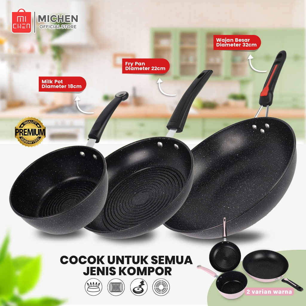 Jual Panci Wajan Set Isi 3pcs Wajan Penggorengan Set Anti Lengket Kitchenware | Shopee Indonesia