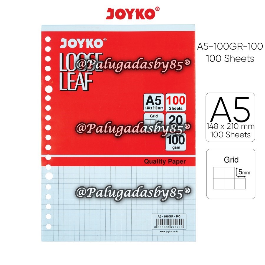 Jual (1 Pak Isi 100 Lembar) Loose Leaf JOYKO A5-100GR-100 Grid A5-100DT-100 Dotted A5-100PL-100 ...