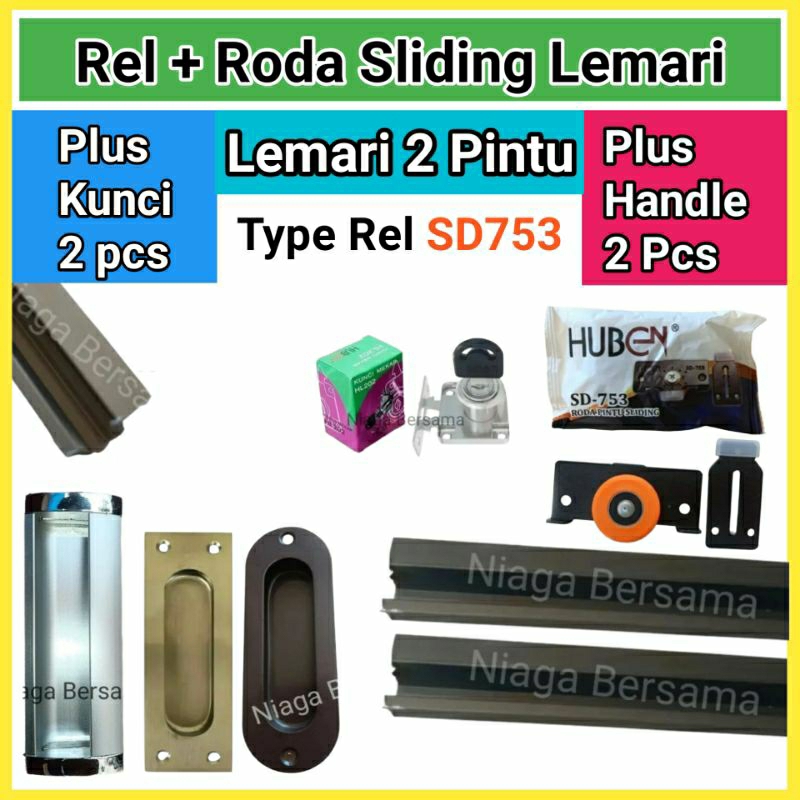 Jual Rel Sliding Tanam SD753 Lemari 2 Pintu Plus Roda Kunci Dan Handle Fullset | Shopee Indonesia
