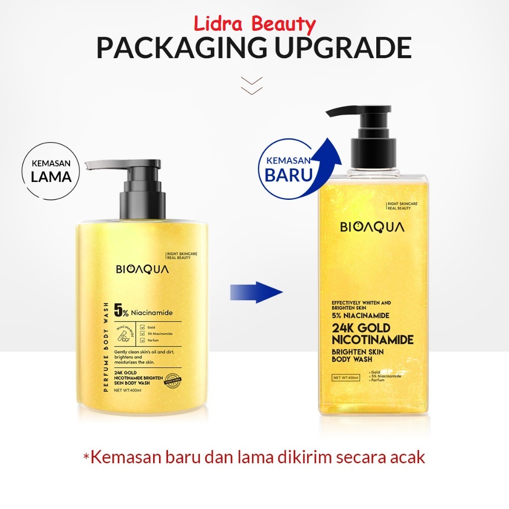 Jual Lidra BPOM BIOAQUA 24K Gold Body Wash 400ml Shower Gel English Pear & Fresia | Shopee Indonesia