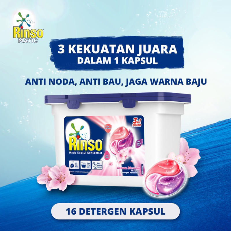 Jual Rinso Matic Detergen Kapsul 3 in 1 Rinso Sakura Blossom 16 Capsule ...