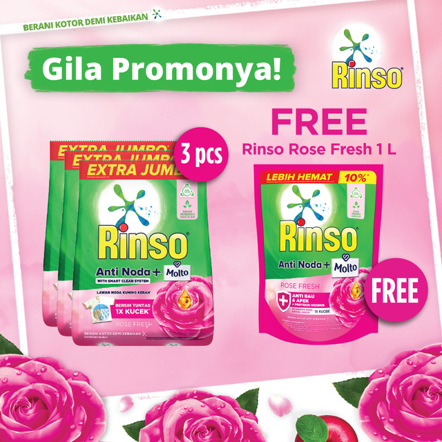 Jual Buy 3 Rinso Molto Rose Fresh 1.8kg FREE Rinso Rose Fresh 1L ...
