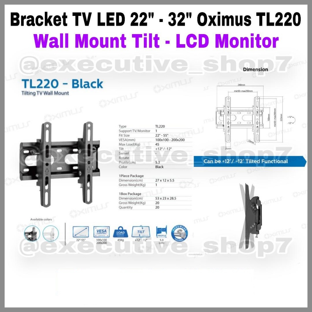 Jual Bracket TV LED 22" - 32" Oximus TL220 - Wall Mount Tilt - LCD ...