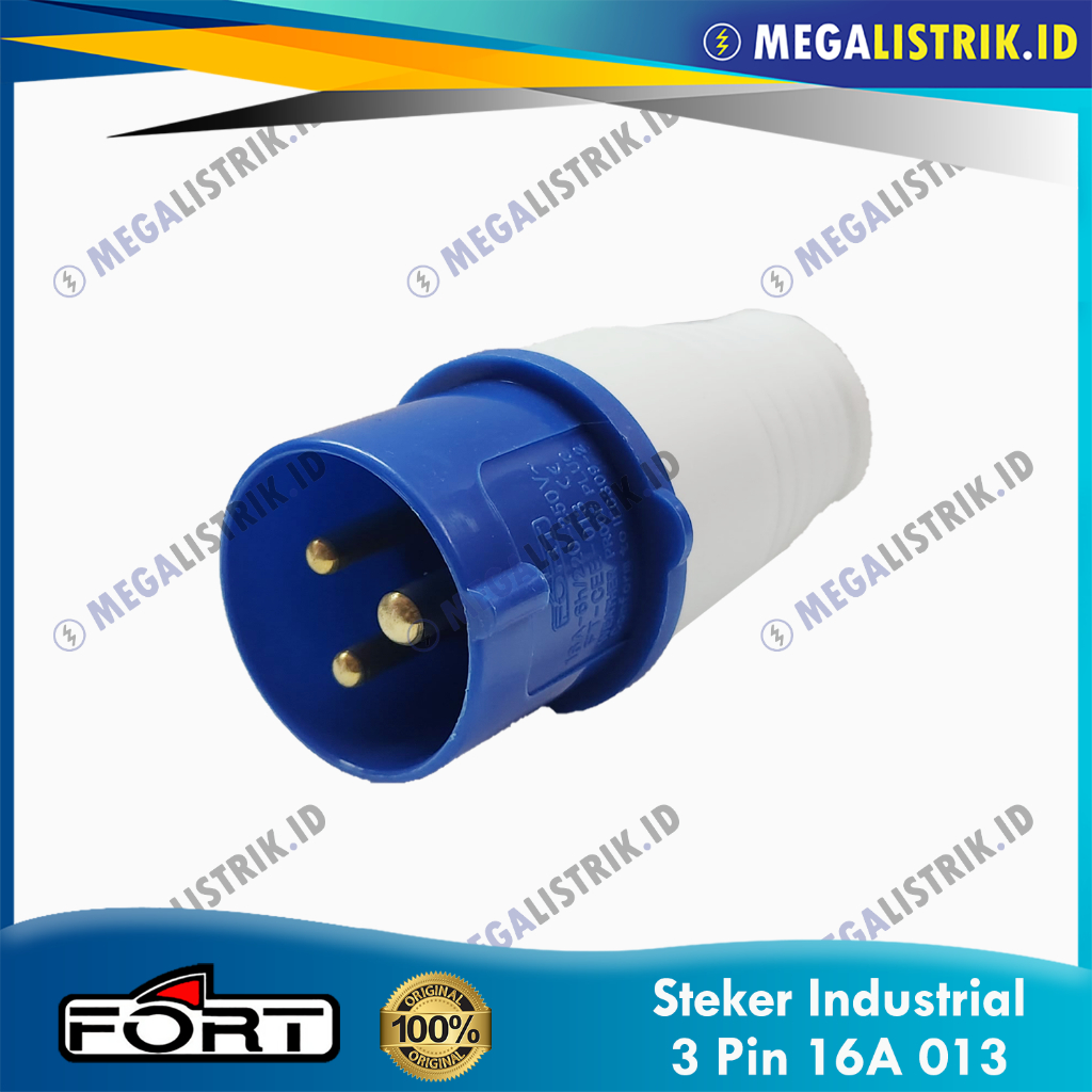 Jual FORT STEKER INDUSTRIAL 3 PIN 16A / PLUG GENSET 3 PIN / KAKI 2P+E 16 AMPERE CEE 013 IP44 ...