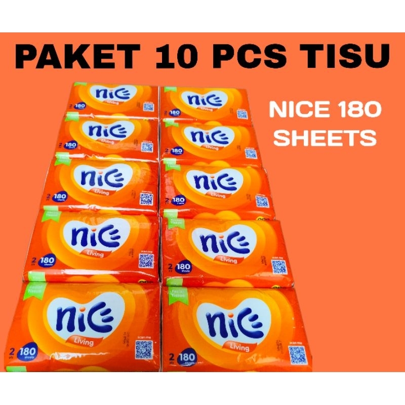 Jual PAKET ( 10 pcs ) Tisu Nice 180 sheets 2 ply / tisu wajah nice 180 ...