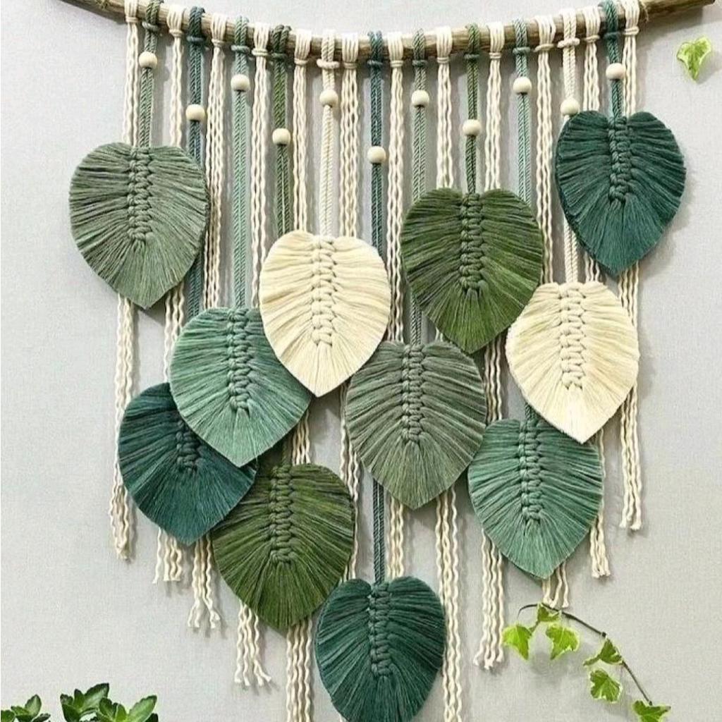 Jual Leaf macrame nuansa hijau-hiasan dinding gantung macrame daun ...