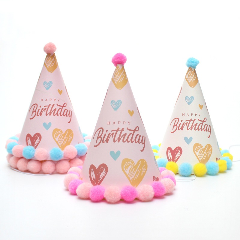 Jual TOPI ULANG TAHUN KERUCUT POMPOM TOPI PESTA ULTAH TULISAN HAPPY ...