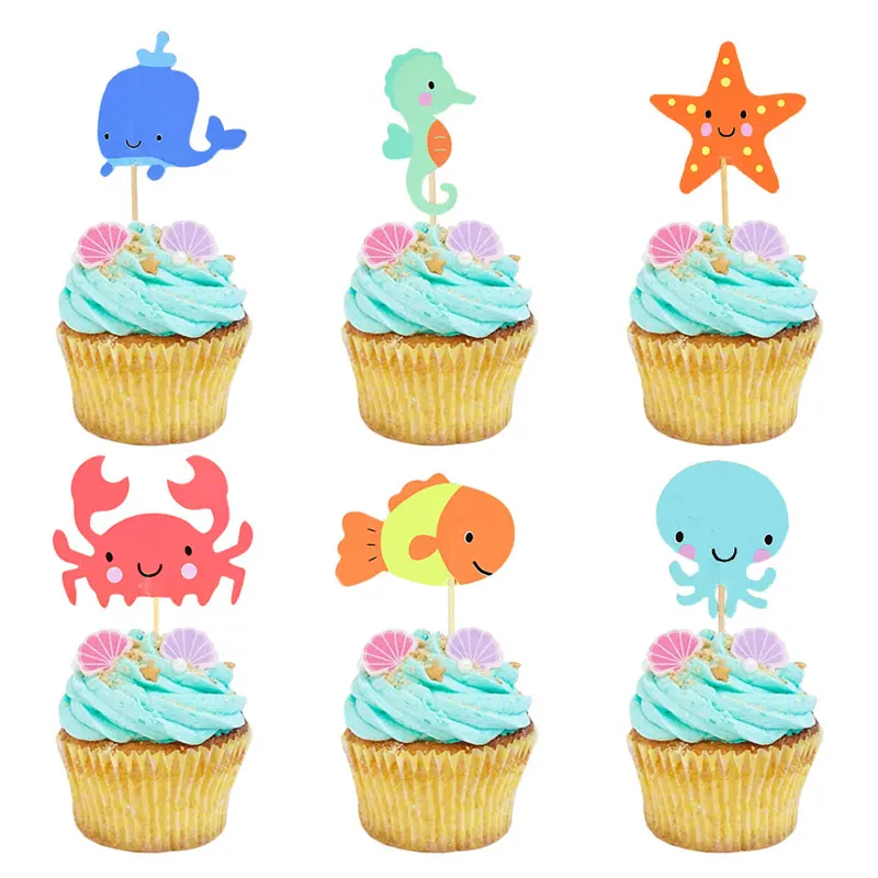 Jual Topper Kue Kertas 6 pcs Hewan Ikan Paus Bintang Laut Kepiting Cumi ...
