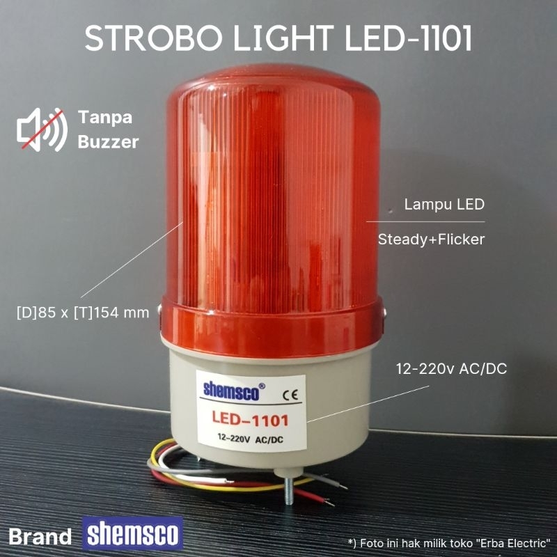 Jual Shemsco LED-1101 12vdc 24vdc 220vac 4inch Warning Rotary Strobo Light Steady Flicker Merah ...