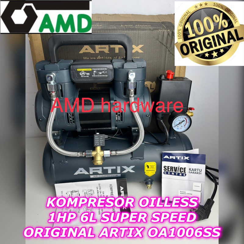 Jual Mesin Kompresor Oilless Super Speed 1HP 6L ARTIX OA1006SS SILENT ...