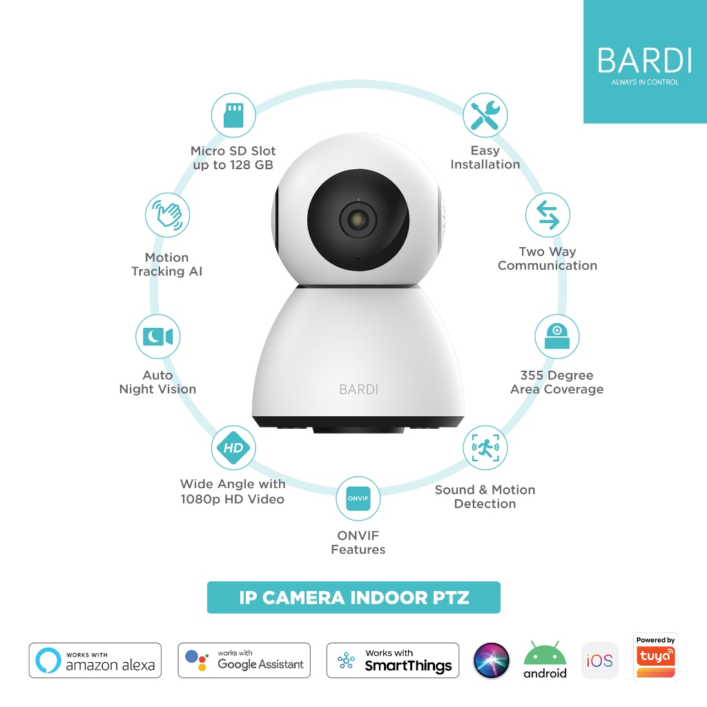 Jual BARDI CCTV Indoor PTZ 360 Smart Home IP Camera Wifi Jarak Jauh ...