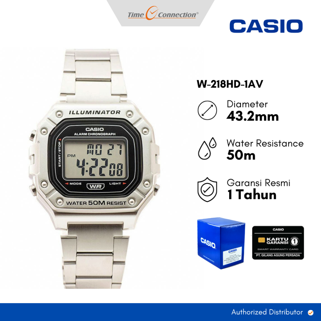 Jual Casio W-218HD-1AV Stainless Steel Original / Jam Tangan Pria Digital | Shopee Indonesia