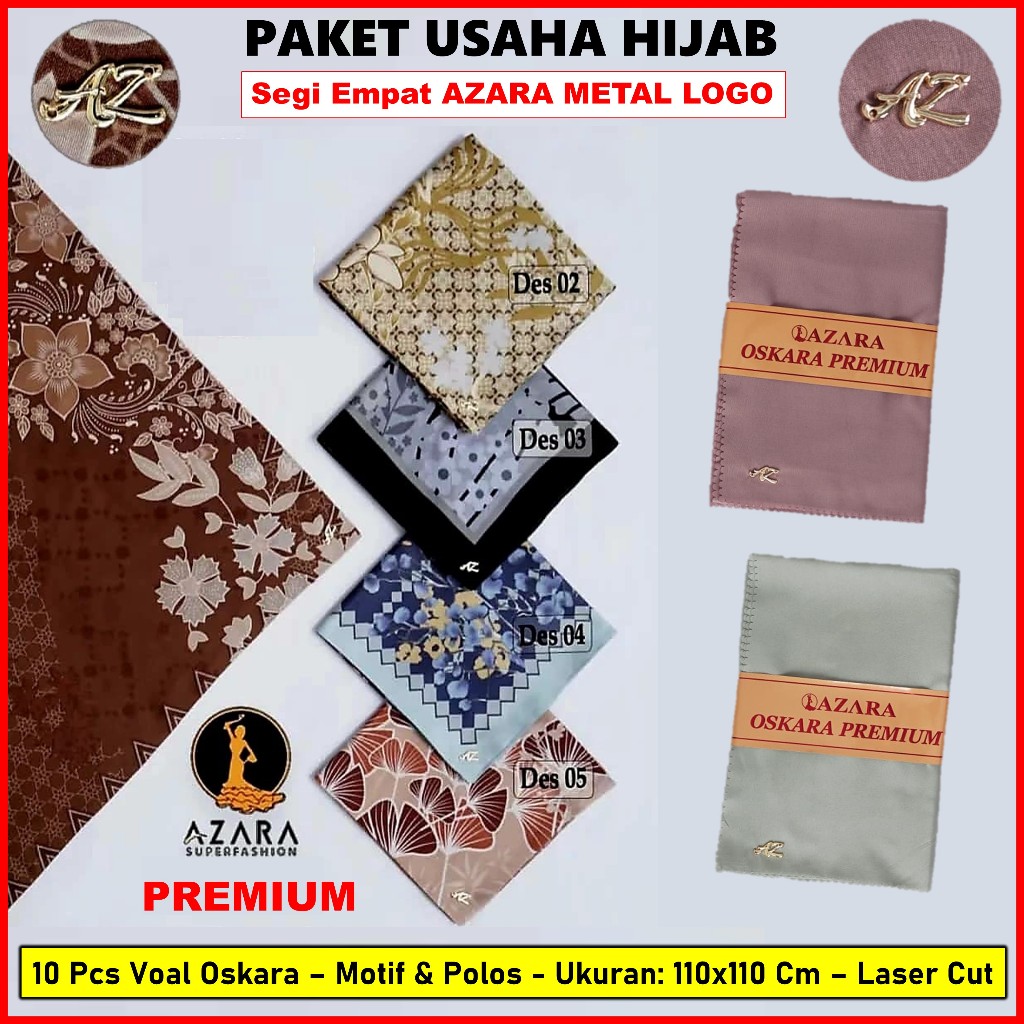 Jual Paket Usaha Hijab 10 Pcs Azara Oskara Premium Metal Logo Jilbab ...