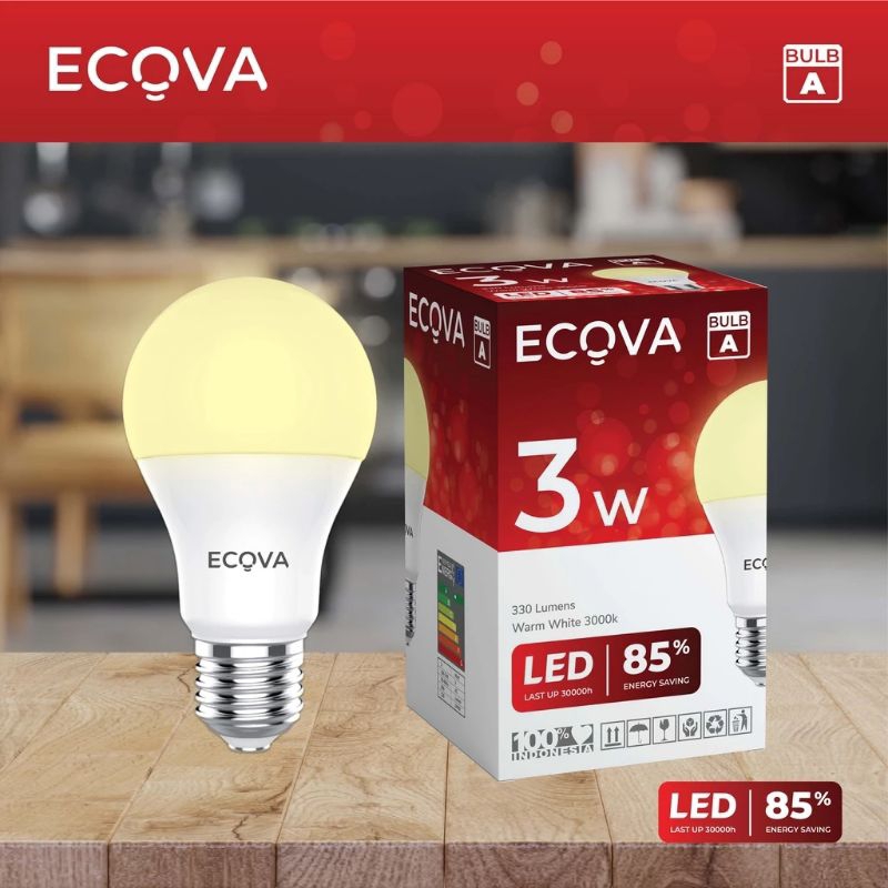 Jual ECOVA Lampu LED Bohlam Bulb Tipe A 3W, 5W E27 220V - Kuning 3000K ...