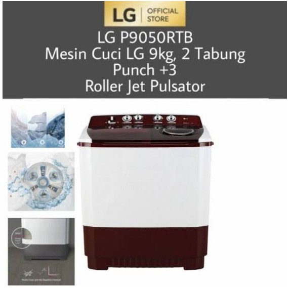 Jual LG P9050 Mesin Cuci 2 Tabung 9KG Twin Tub 9 KG P9050RTB | Shopee ...