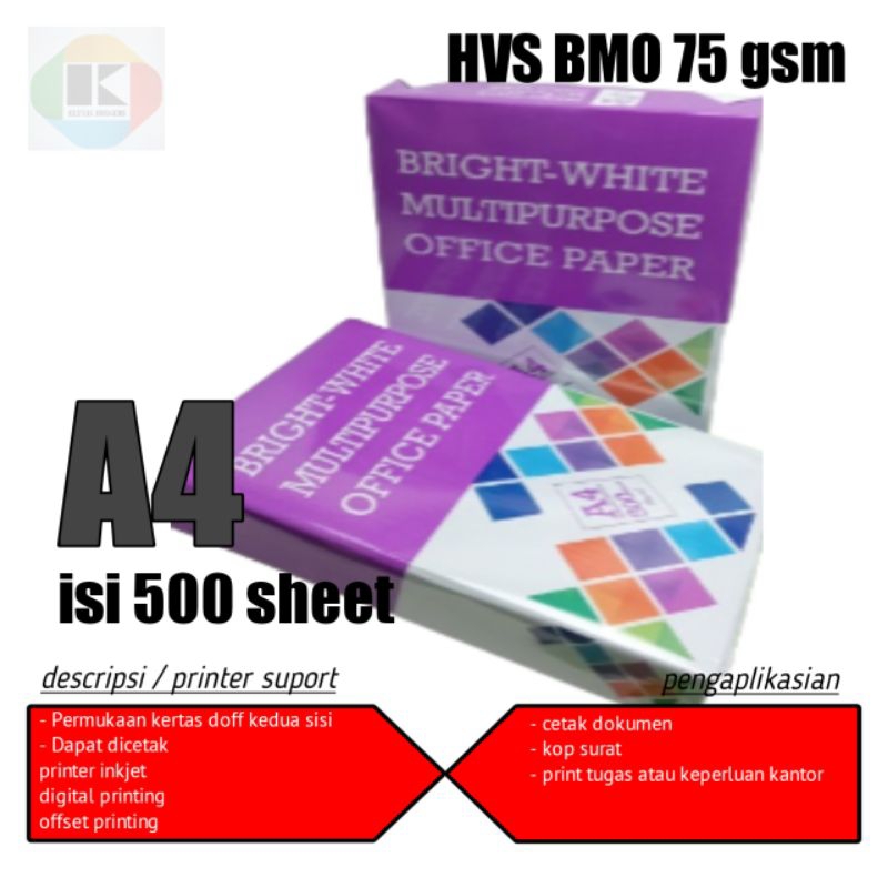 Jual kertas HVS BMO 75 gsm ukuran A4 isi 500 lembar kertas HVS BMO A4 ...
