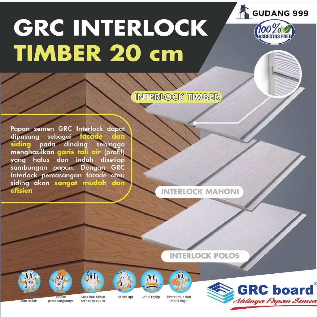 Jual GRC Timber Interlock 20 cm / Wall Sliding / Dinding Urat Kayu Tali ...