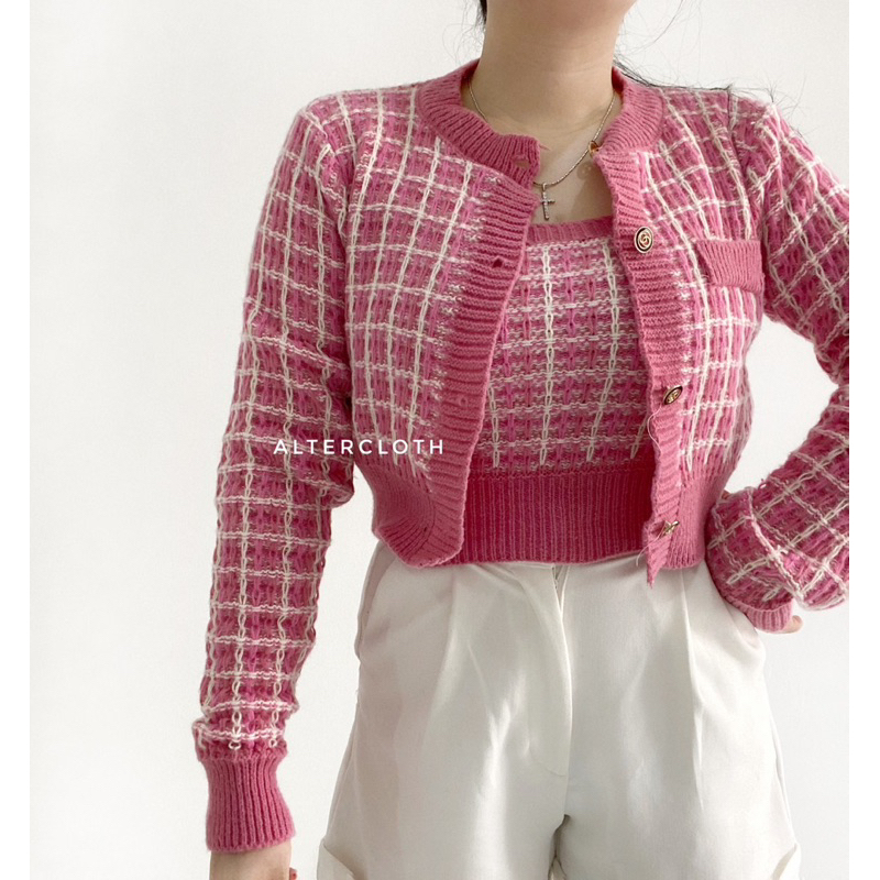 Jual alter.cloth - KACCO SET | Set Wanita Lengan Panjang Kardigan Longsleeve Tweed Knit Rajut ...