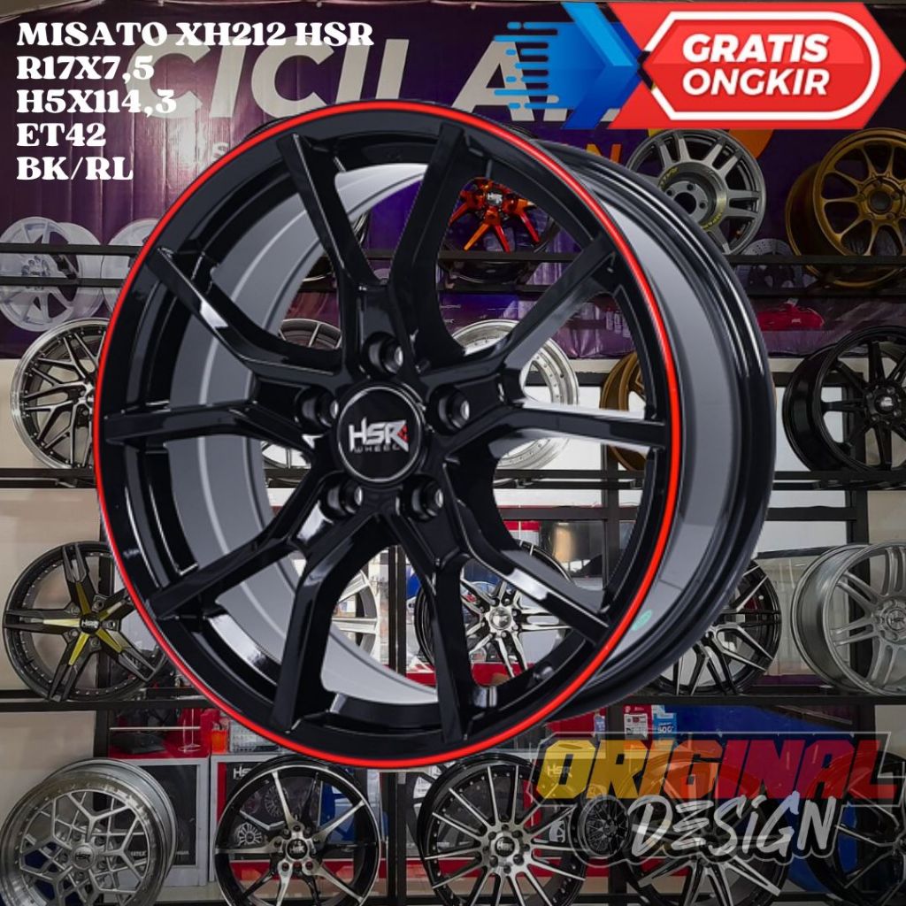 Jual Velg Mobil Ring 17 HSR MISATO R17 LEBAR 7,5 LUBANG BAUT 5 ET42 BLACK RED | Shopee Indonesia