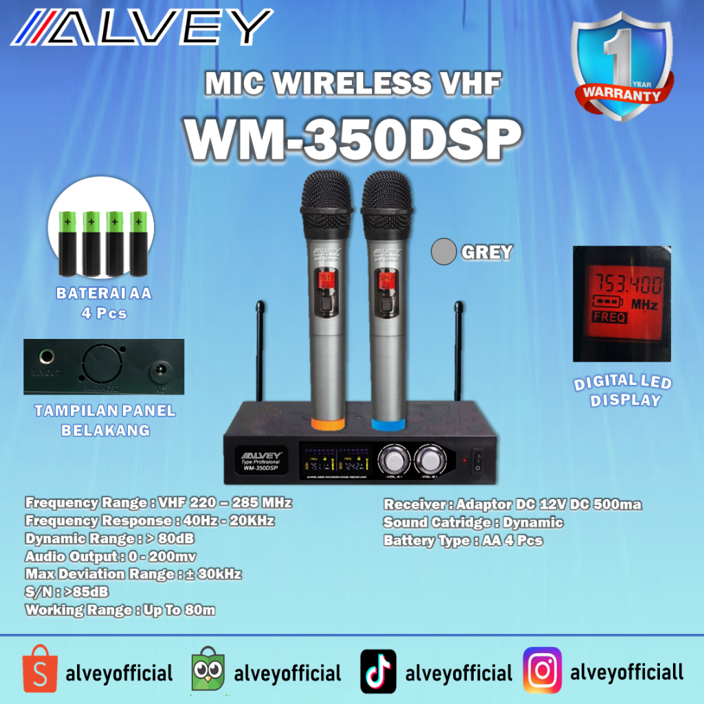 Jual ALVEY MIC WIRELESS WM-350DSP + 4 Pcs Baterai AA Non Rechargeable ...