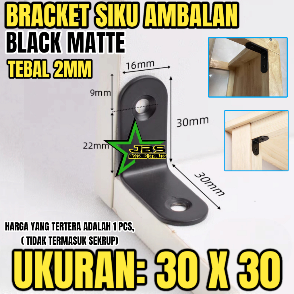 Jual BRACKET SIKU AMBALAN BLACK MATTE 30X30MM(3CM) T: 2MM STAINLESS ...