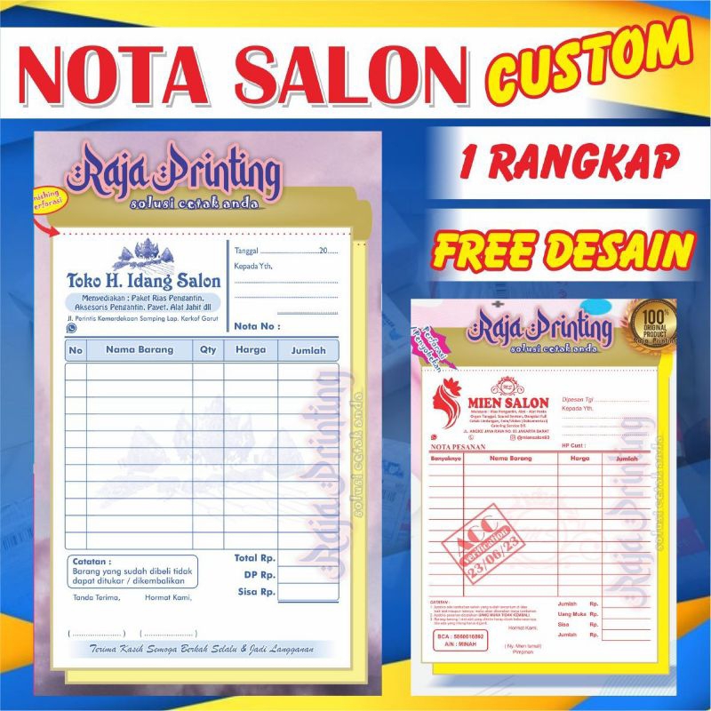 Jual Cetak Nota Salon Custom bisa request nama toko ukuran 1/4 1 ...