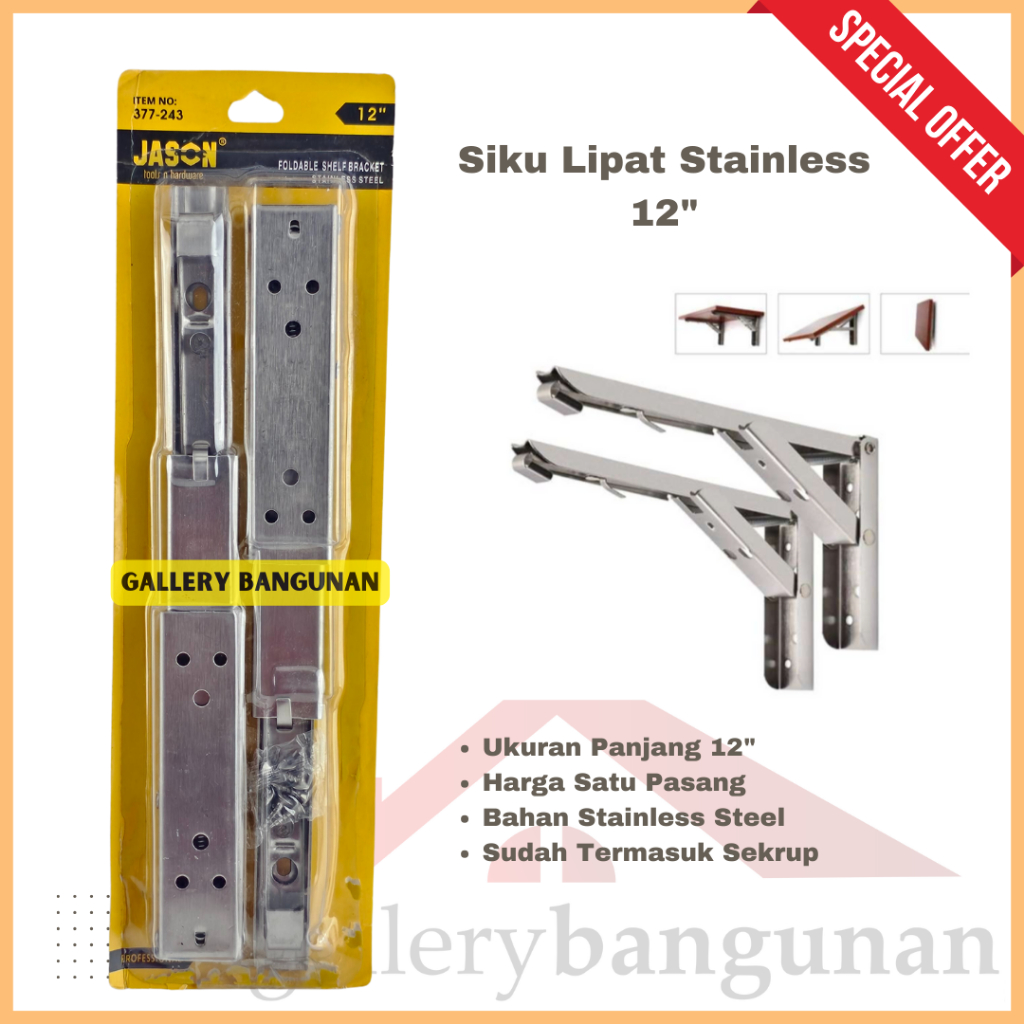 Jual Siku Lipat 12" Bracket Engsel Meja Dinding Tembok Rak Buku Folding ...