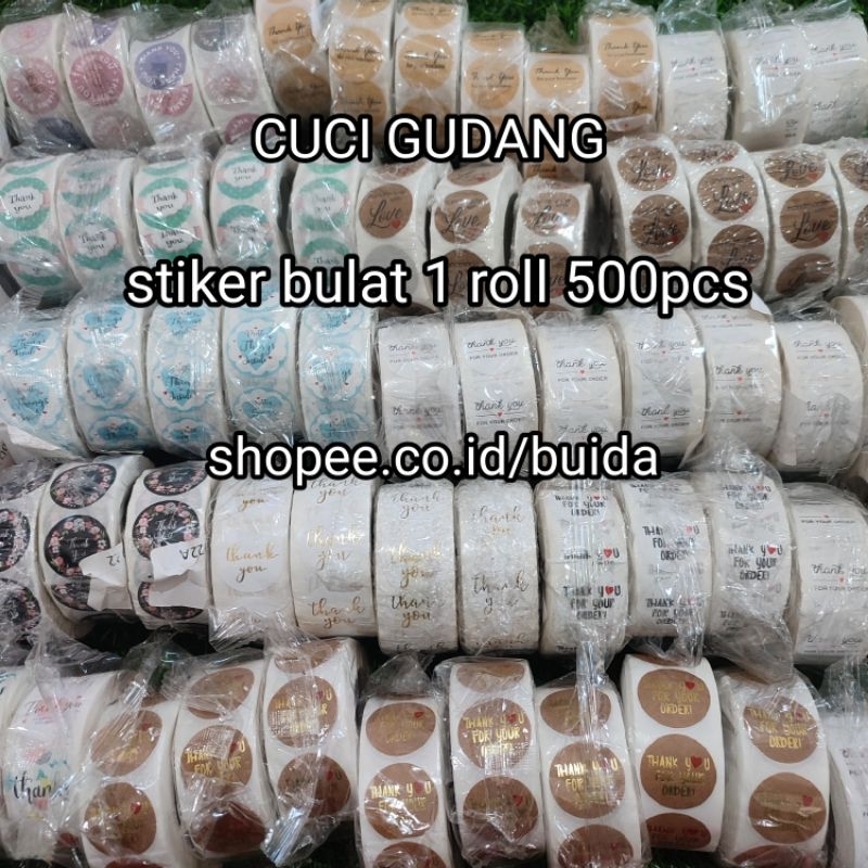 Jual CUCI GUDANG 1 Roll 500pcs Stiker bulat Thank You Thanks For your ...