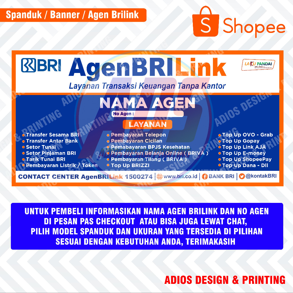 Jual Banner / Spanduk Agen BRILink Ukuran 100x50 cm Free Edit Ganti ...