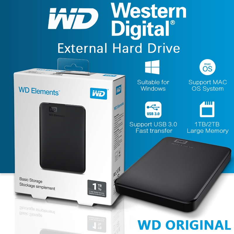 Jual Hardisk Eksternal WD Elements 1TB 2TB External Hard Drive Disk USB 3.0 Portable Encryption ...