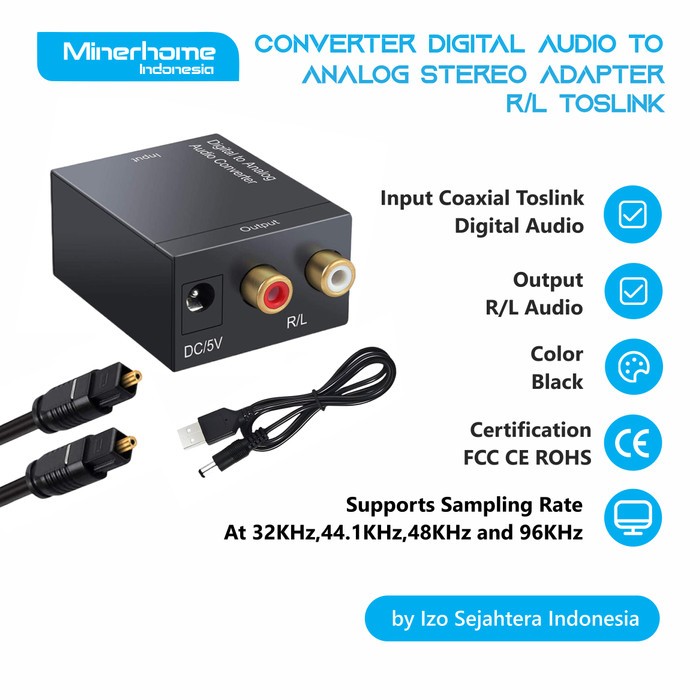 Jual Converter Adapter Digital Audio to Analog Stereo Toslink + Kabel Toslink Optik | Shopee ...