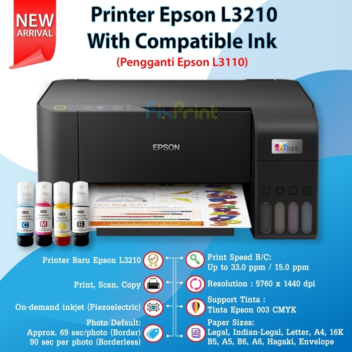 Jual Printer Epson EcoTank L3210 All-in-One (Print - Scan - Copy) New, Pengganti Epson L3110 ...