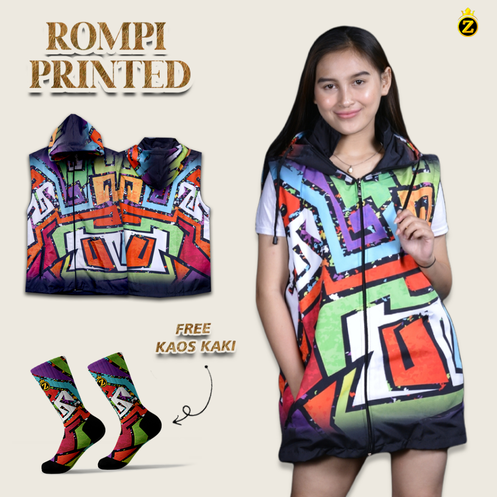 Jual Queenzie Rompi Printing Motif Merah Biru Vest Hoodie Wanita Bahan ...