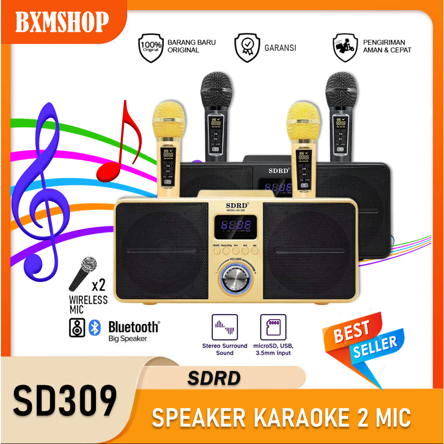 Jual Speaker Bluetooth Karaoke SDRD 309 Dual Microphone Wireless Speaker SDRD SD309 Original ...