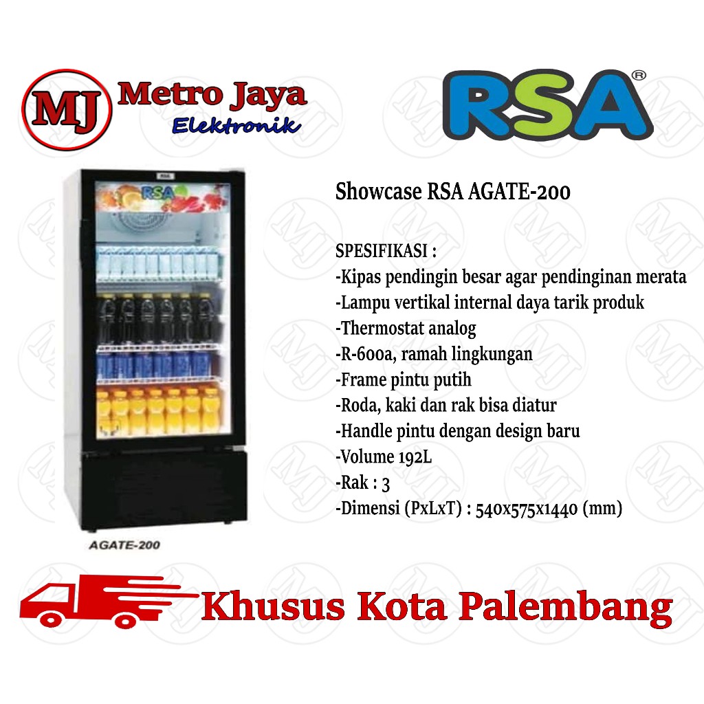 Jual Showcase RSA AGATE-200 pendingin minuman 192 liter 3 Rak AGATE 200 ...