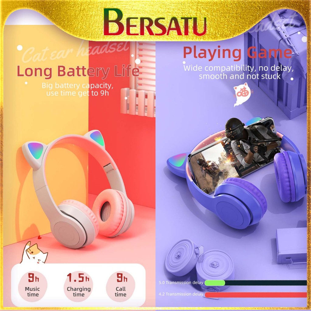 Jual Headset Kucing Bluetooth Wireless Gaming Headphone Model Telinga ...